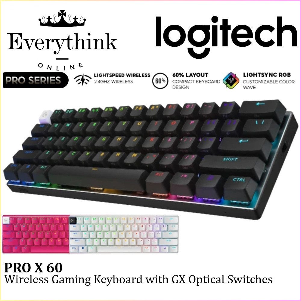 LOGITECH PRO X 60 WIRELESS GAMING KEYBOARD WITH LIGHTSPEED / GX OPTICAL ...