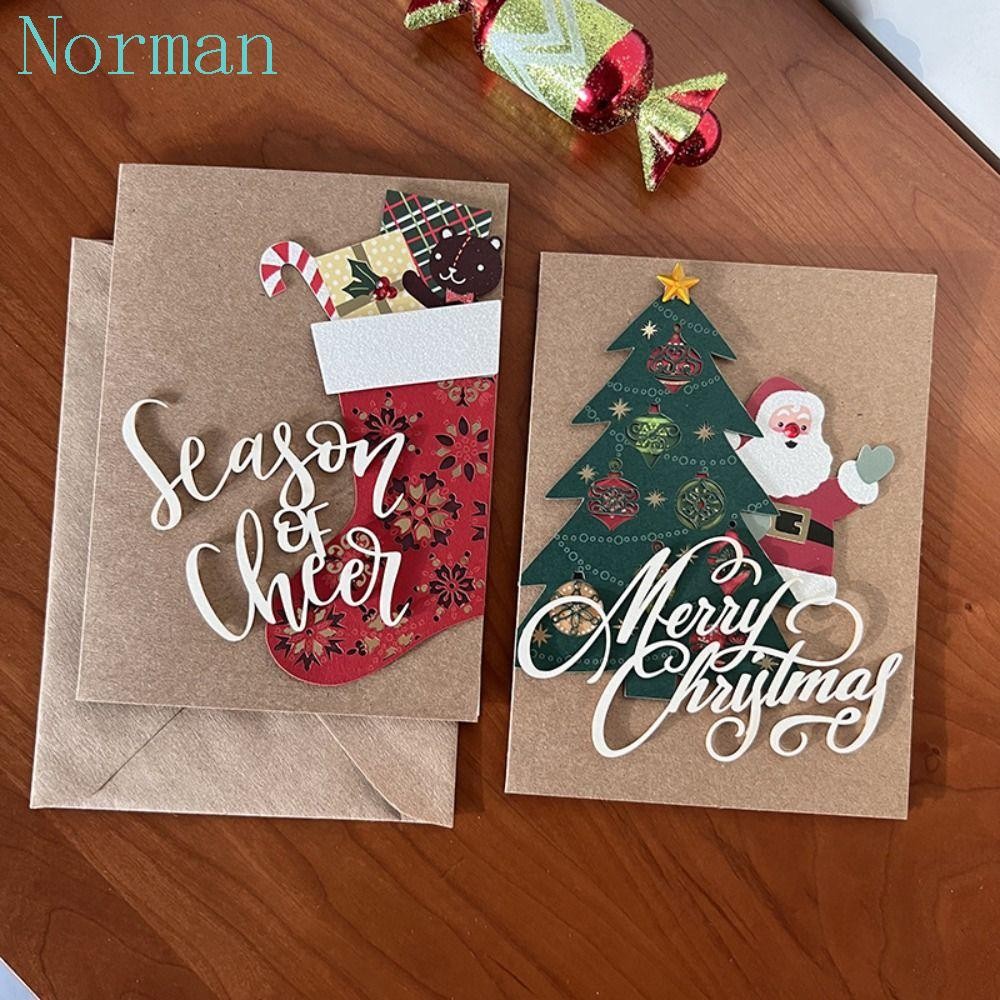 NORMAN Christmas Cards, Kraft Paper Foldable Greeting Card, Party ...