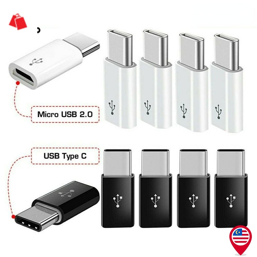 BK-Black White Micro USB Female To Type C Male Adapter Converter Micro ...