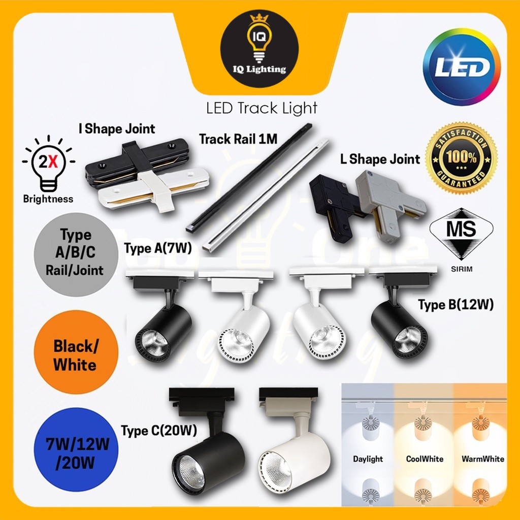 [SIRIM] Lampu Track 7W 12W 20W Modern LED Track Light Black / White ...