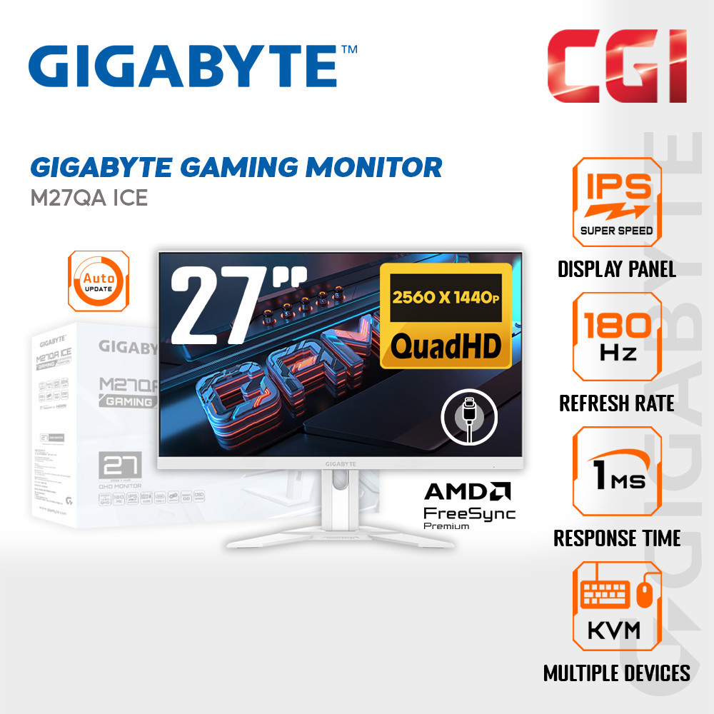 Gigabyte 27" M27QA Ice SuperSpeed IPS QHD HDR400 Freesync Adaptive Sync ...