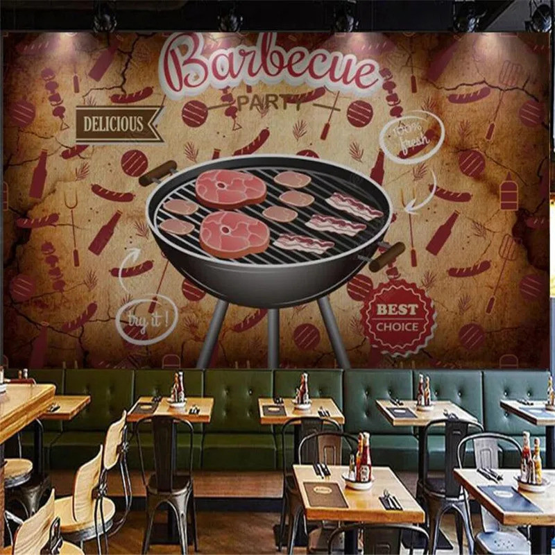 Custom wallpaper mural Nostalgic Retro Barbecue Fast Food Restaurant ...
