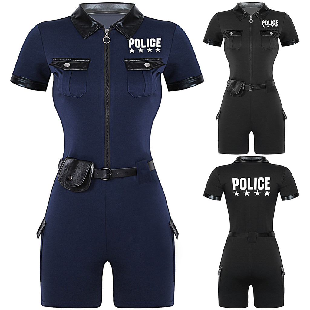 DINORMIN Womens Dirty Cop Policewoman Dress Up Costume Front Zipper ...