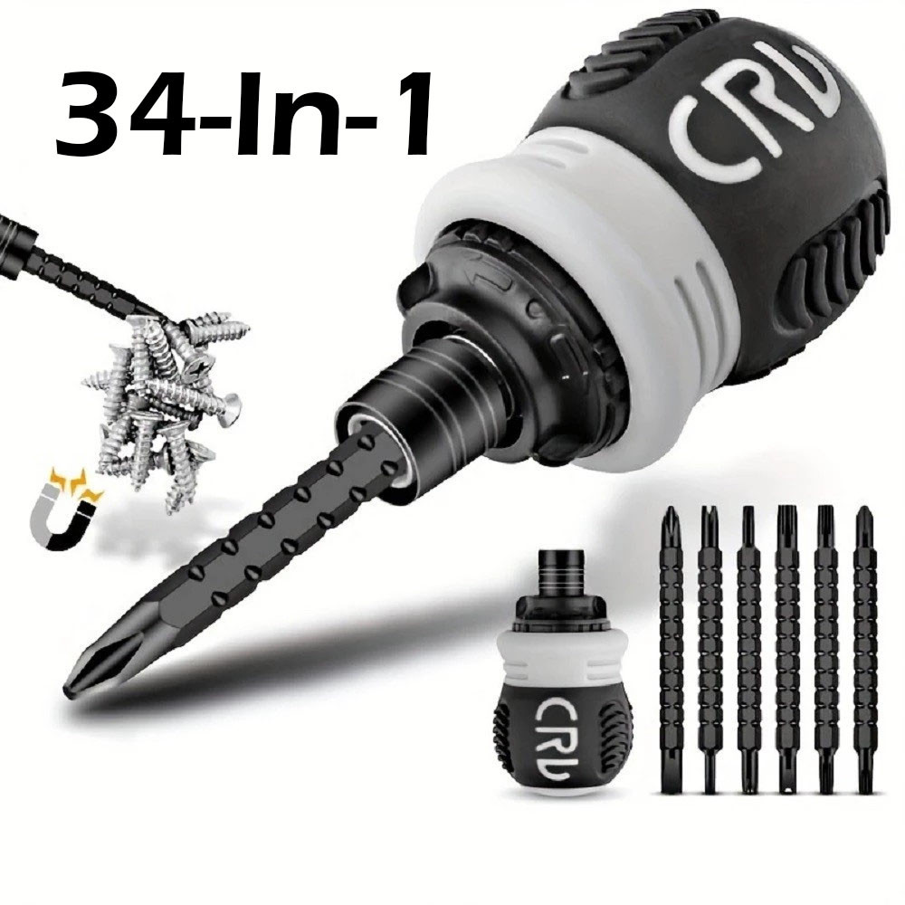 34-In-1 Magnetic Ratchet Screwdriver Multi-Purpose Short Handle ...
