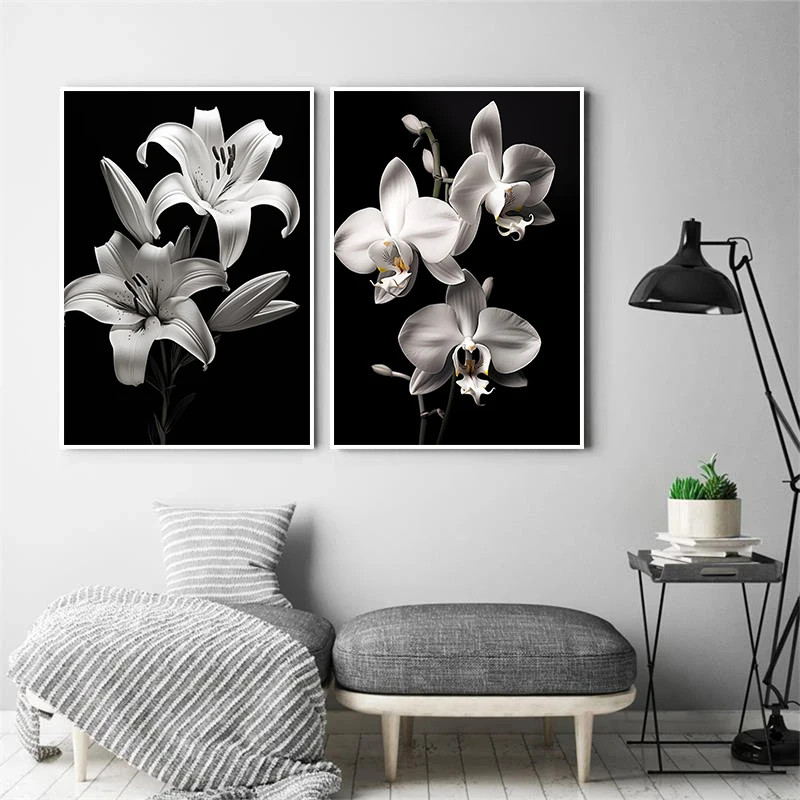 Modern Black and White Flower Posters Abstract Canvas Painting Print ...
