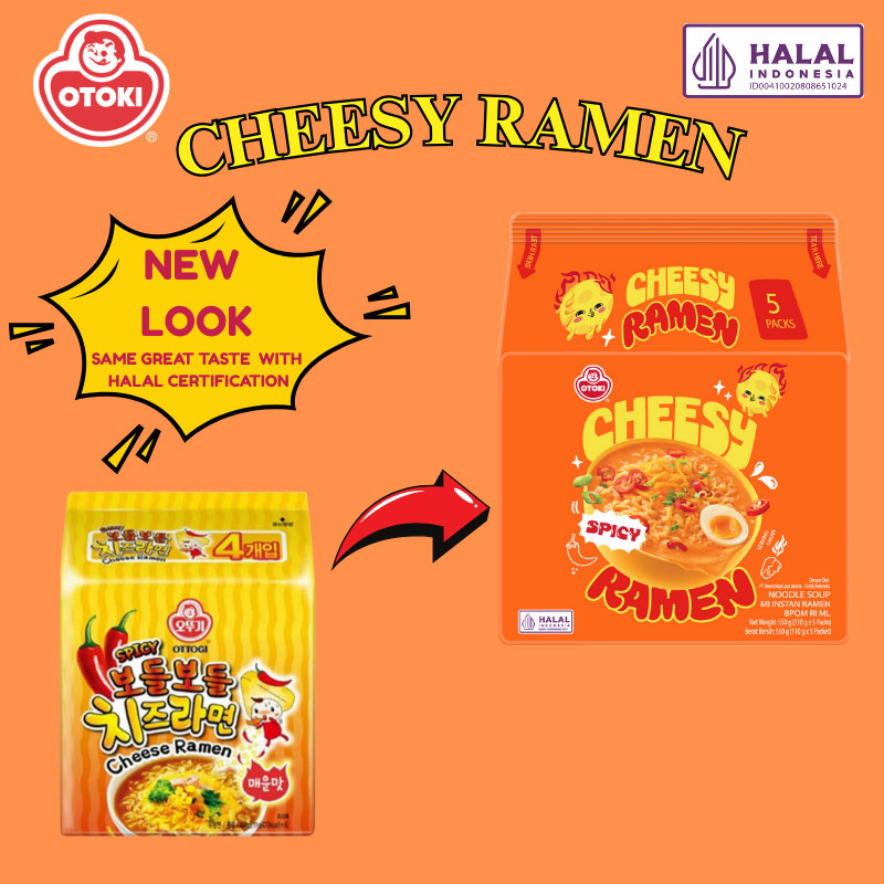 Ottogi Spicy Cheese Ramyun (4 x 111G) / HALAL Otoki Spicy Cheesy Ramen ...