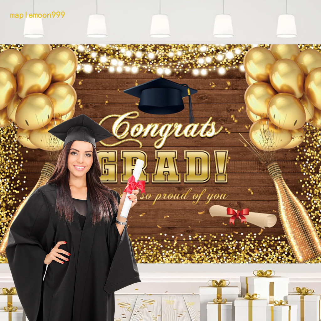 Congrats Grad Backdrop Black Gold Glitter Graduation Photography ...