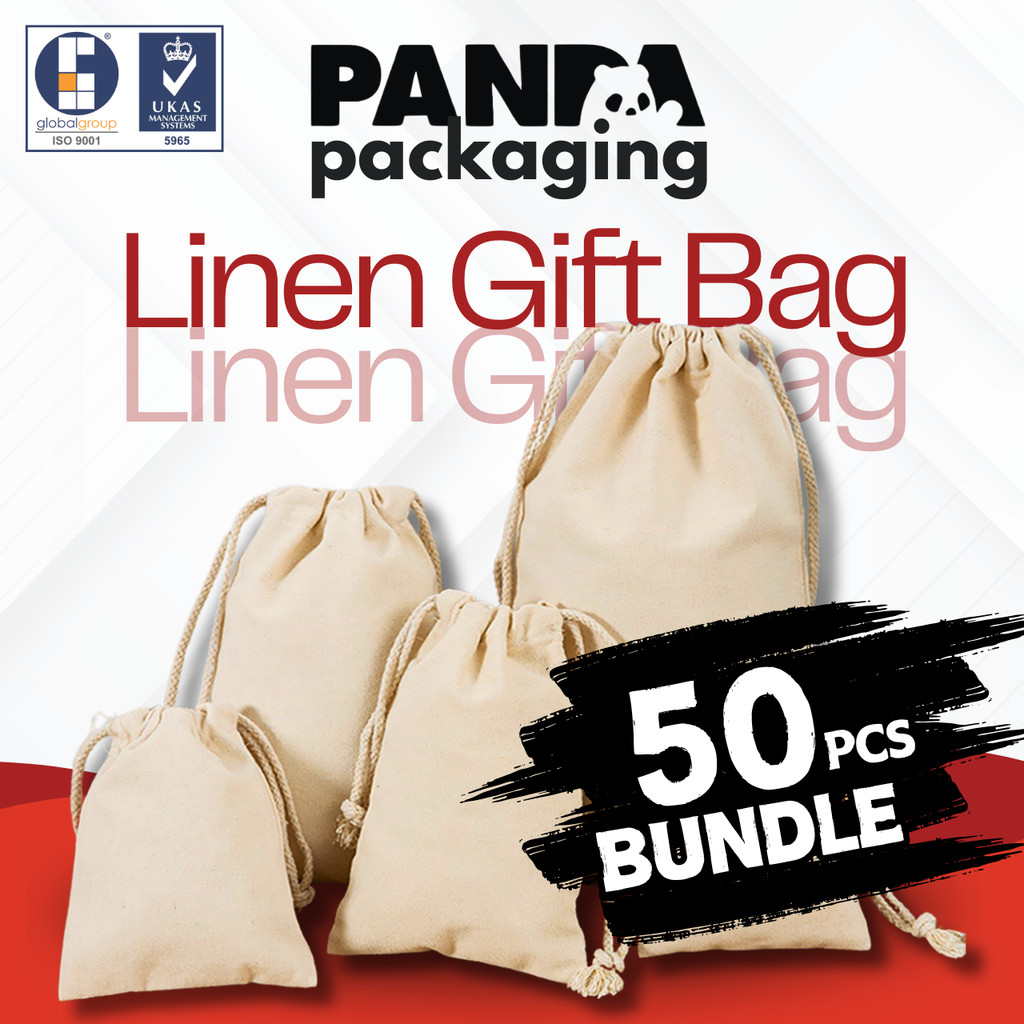 50pcs Linen Drawstring Pouch Beg Serut Cenderahati Eco Bag Burlap Beg ...