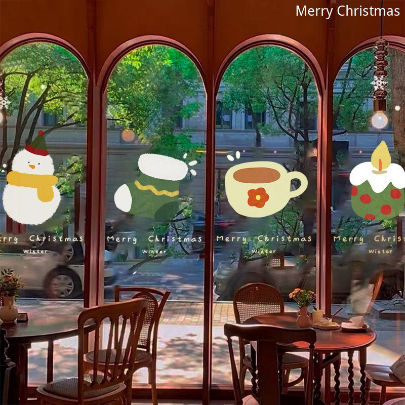 2025 Christmas Decoration Electrostatic Stickers Coffee Shop Restaurant ...