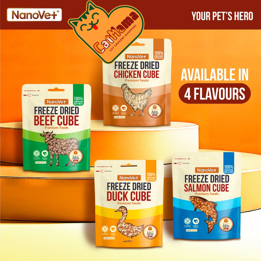 Nanovet® Freeze Dried Duck/ Chicken / Beef / Salmon Cube Premium Treats ...