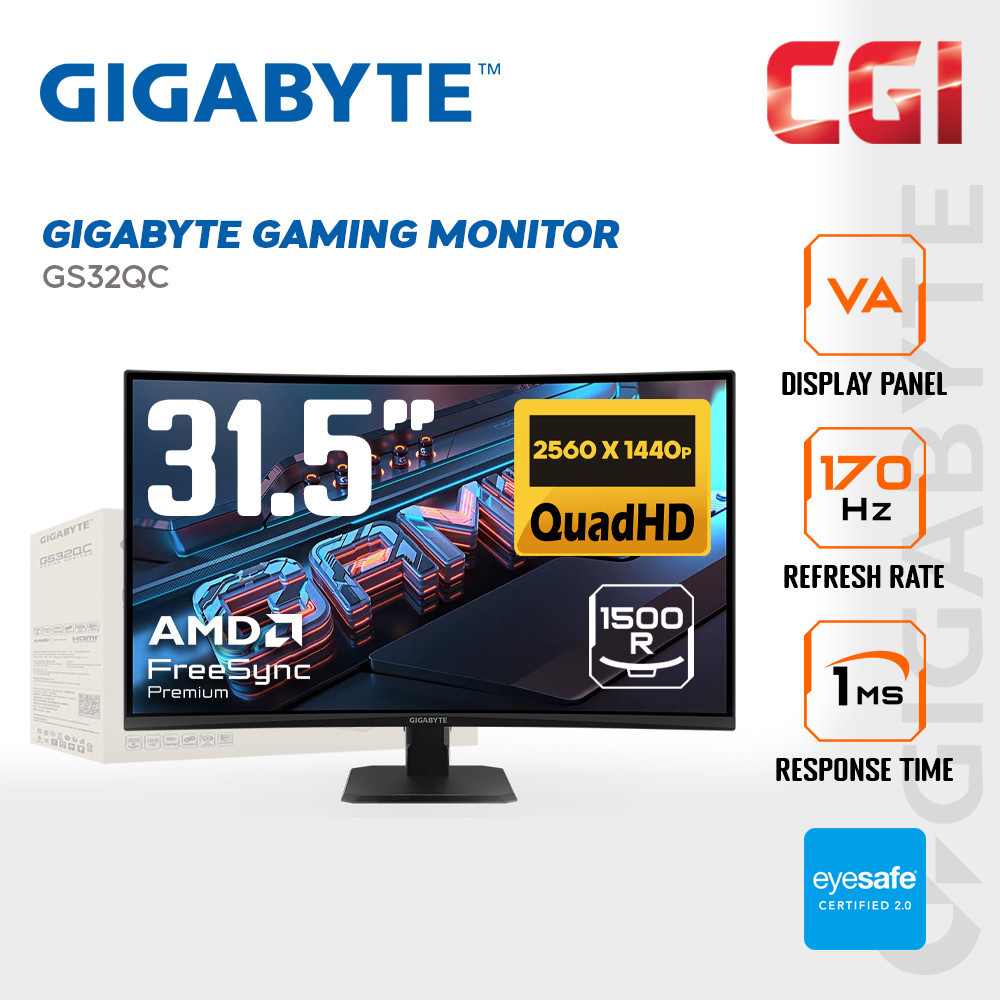 Gigabyte 31.5" GS32QC Superspeed VA QHD Freesync Premium Adaptive Sync ...