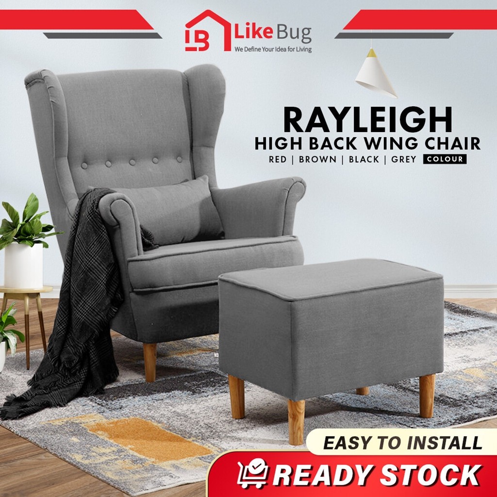 LIKE BUG: RAYLEIGH Canvas Fabric High Back Sofa Wing Chair With Leg Stools and FREE Chair ...