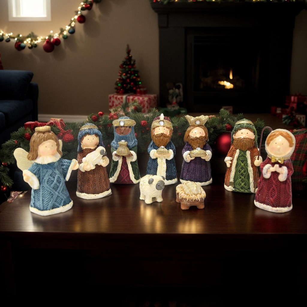 Christmas Nativity Figurines Small Resin Jesus Manger Statue Christmas ...