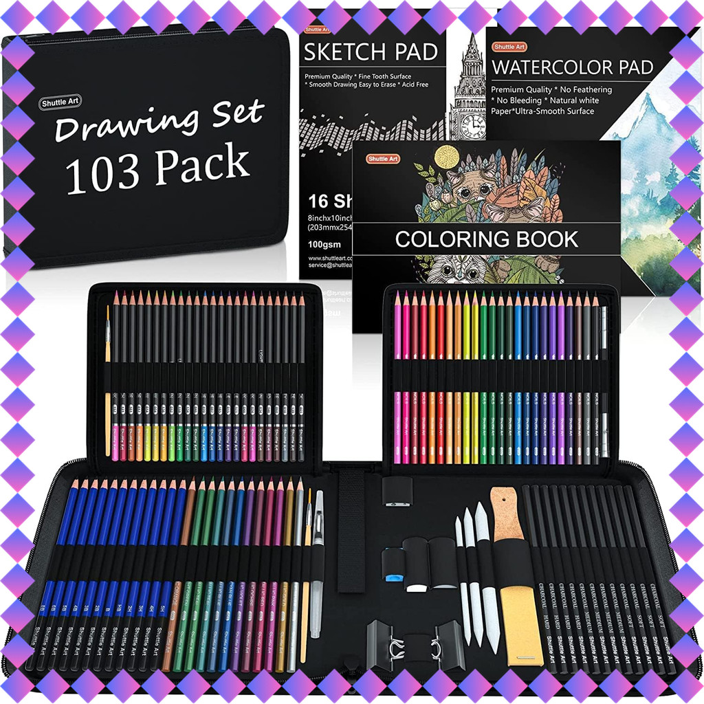 Shuttle Art Colored Pencils 103 Set, Sketch Pencil Set, Watercolor ...