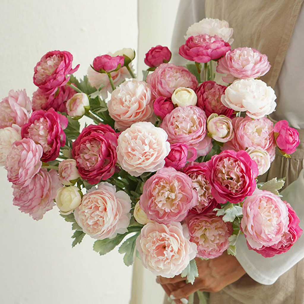 SPE- Artificial Peony with Stem 3 Head Realistic Fake Flower Wedding ...
