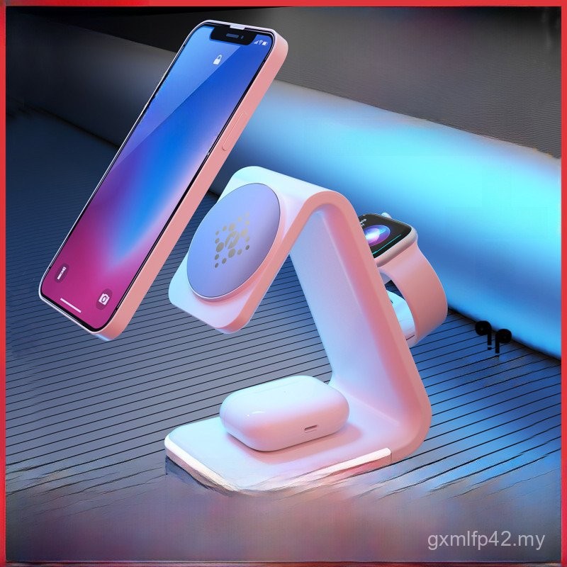 Pengecas tanpa wayar magnet tiga dalam satu sesuai untuk siri Apple 12 ...