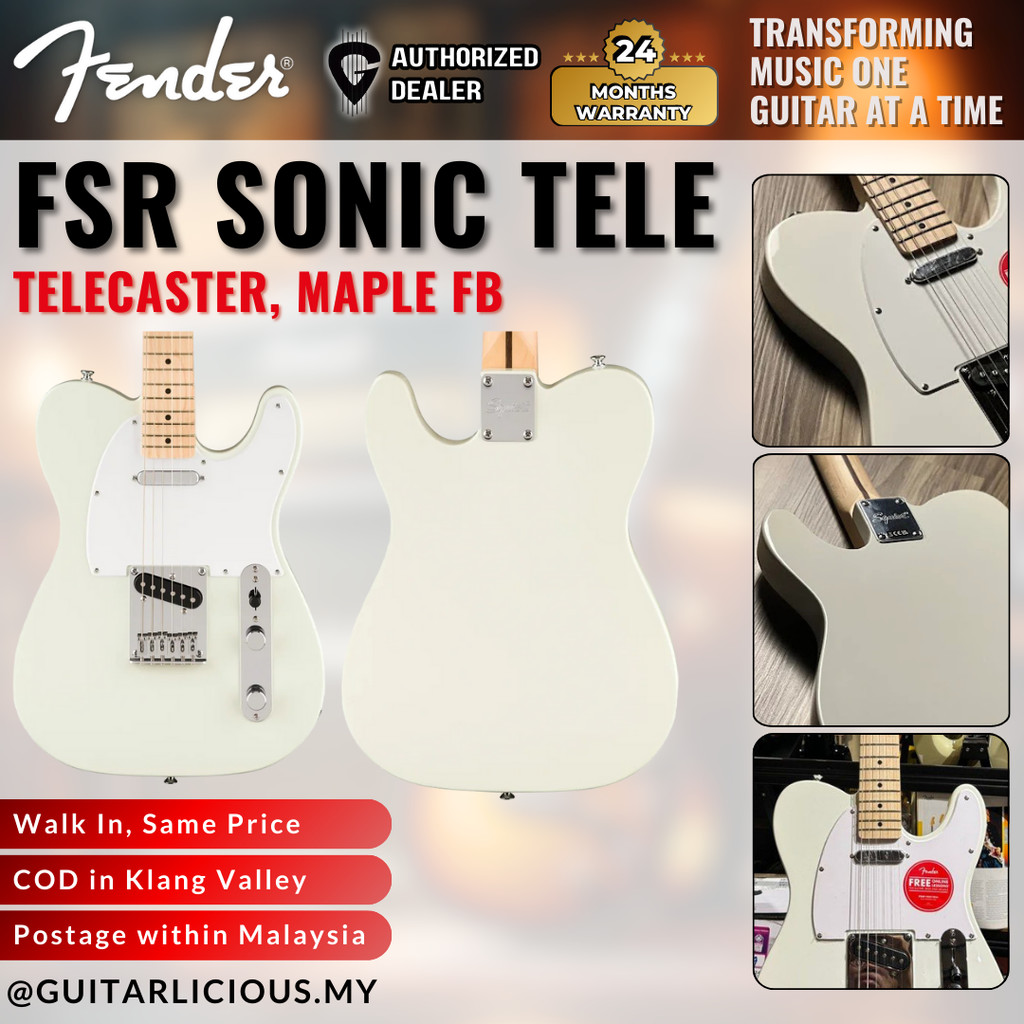 Squier FSR Sonic Telecaster Electric Guitar w/White Pickguard, Maple FB - Arctic White | Shopee ...