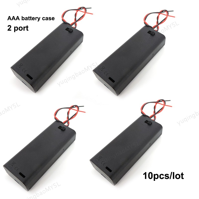 10pcs 2 Slot port AAA Battery Holder Case Box with Leads with ON/OFF ...