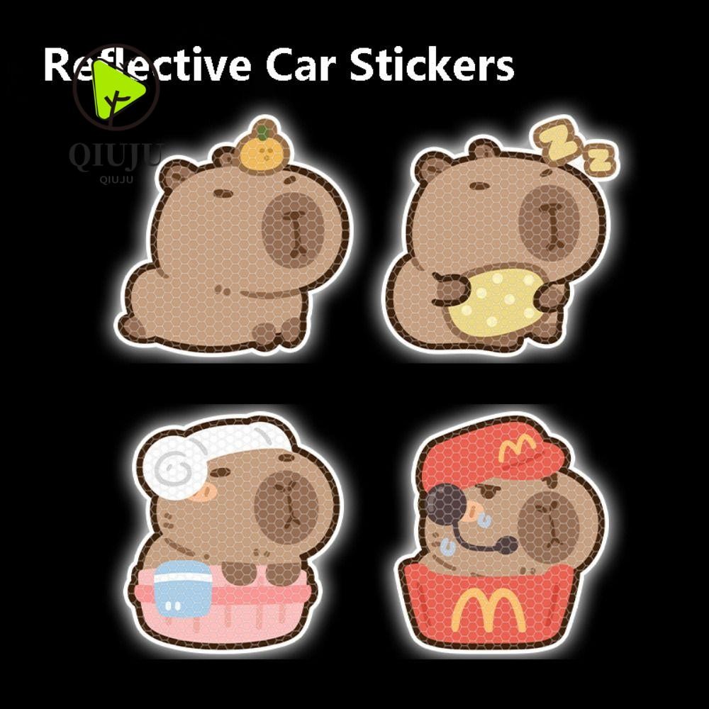 QIUJUU 4pcs Reflective Car Stickers, Capybara Body Scratches Blocking ...