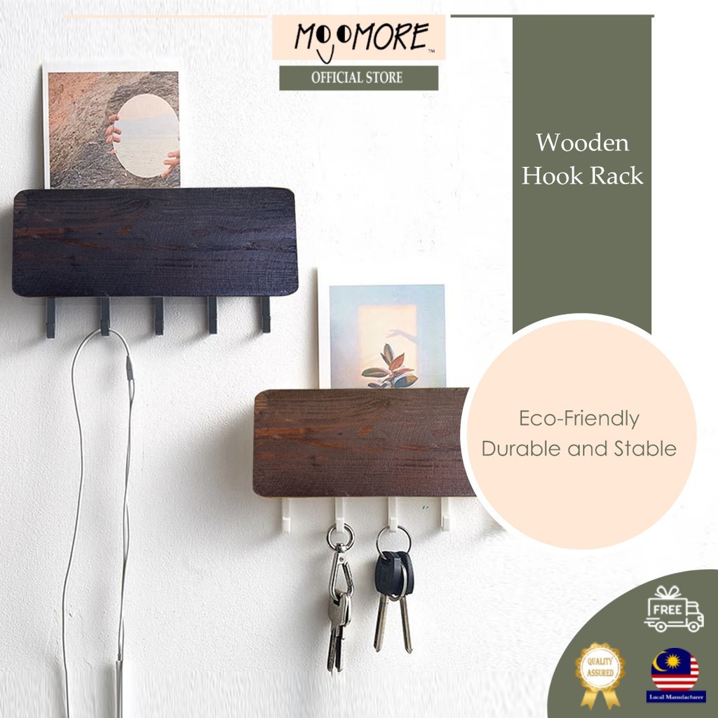 MOJOMORE Key Holder Wall Mount Key Rack Wooden Bamboo Hook key rack ...