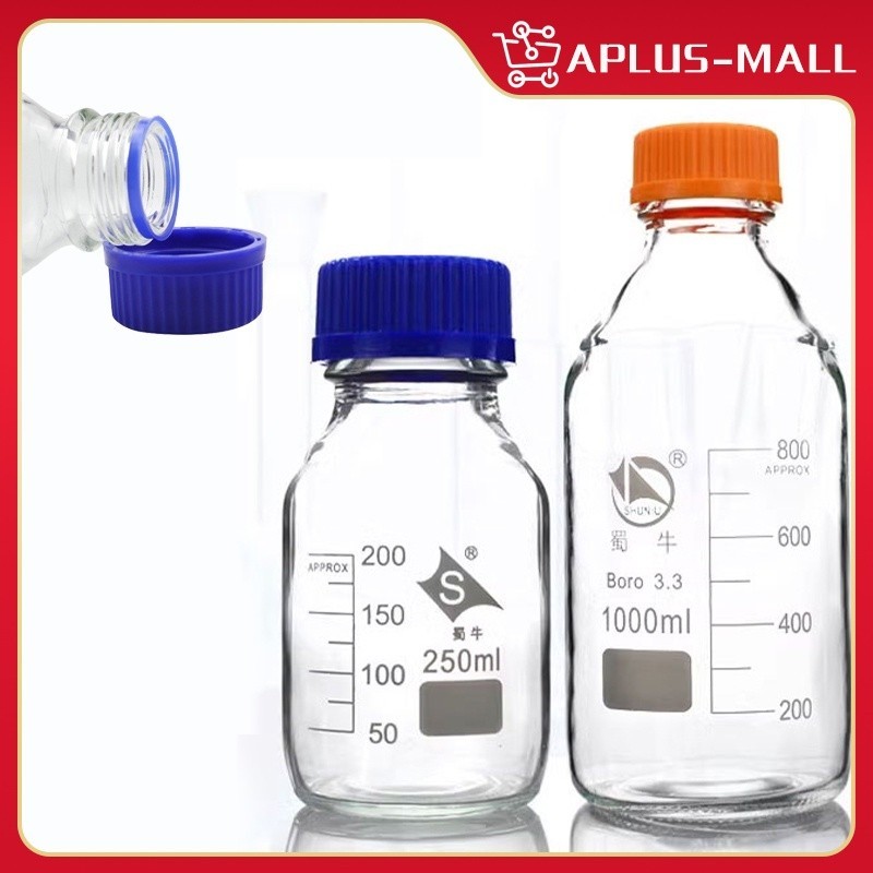 Graduated Glass Reagent Bottle 100/250/500ml Reagent Bottle Media Bottle With Screw Cap | Shopee ...