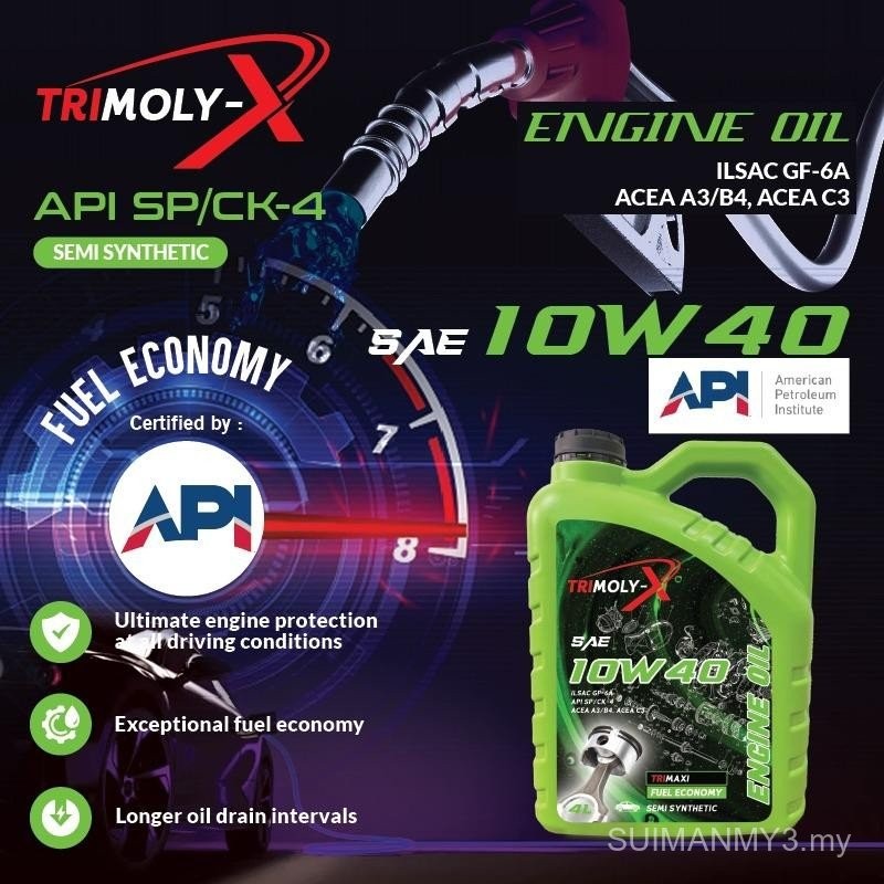 TRIMOLY-X TRIMOLYX 10W40 SEMI SYNTHETIC ENGINE OIL SP/CF 4L Car Minyak ...