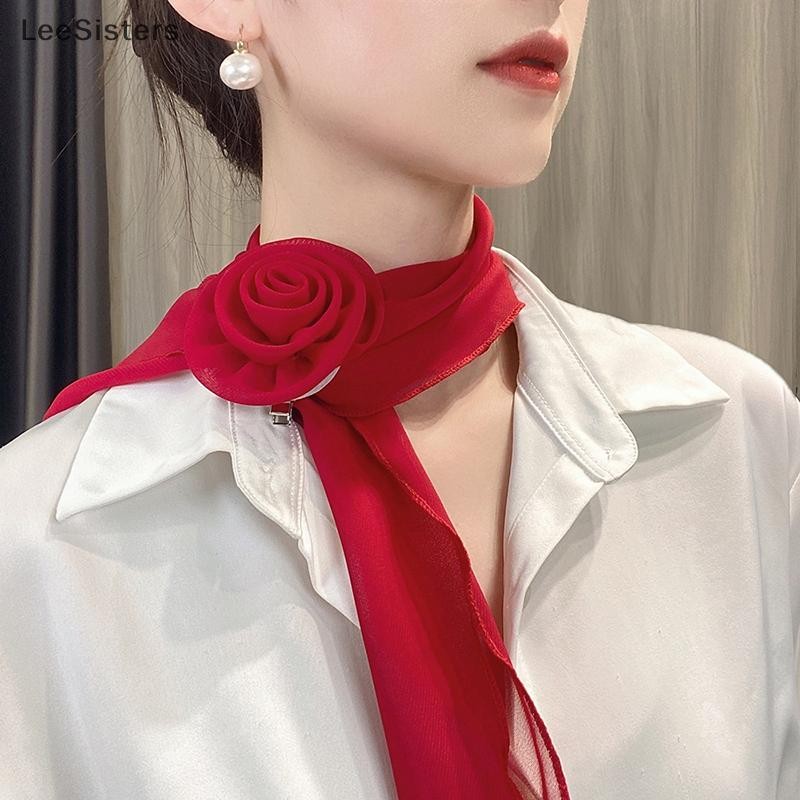LeeSisters Fashion Rose Flower Silk Scarf Versatile Soft Neckerchief ...