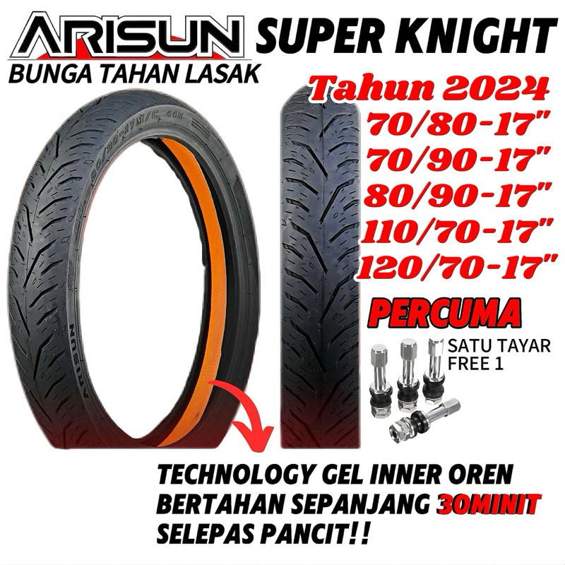 ARISUN TUBELESS TYRE 2024 70/90 80/90 RACING COMPOUND TAYAR TYRE TIRE ...