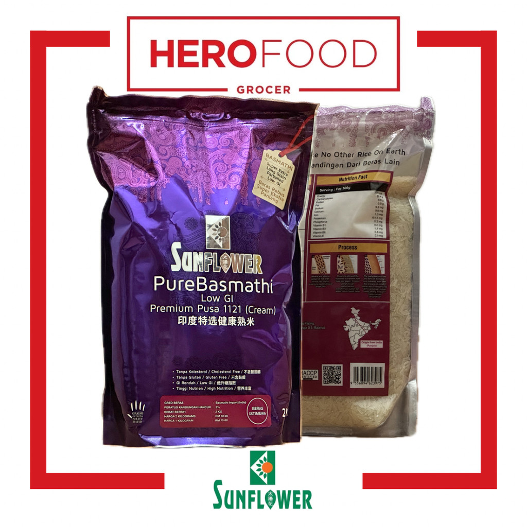 SUNFLOWER Pure Basmathi Premium Pusa 1121 (cream) 2kg | Shopee Malaysia