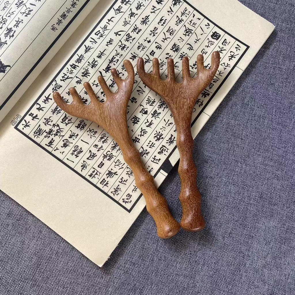 Dragon Phoenix Sandalwood Bamboo Style Staghorn Rake Massage Scalp ...