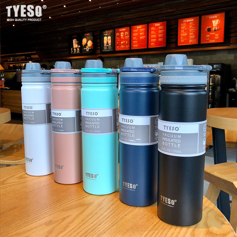 TYESO Original 530ml/750ml Sports water bottle Tumbler Leak-Proof Lid, 304 Stainless Steel ...