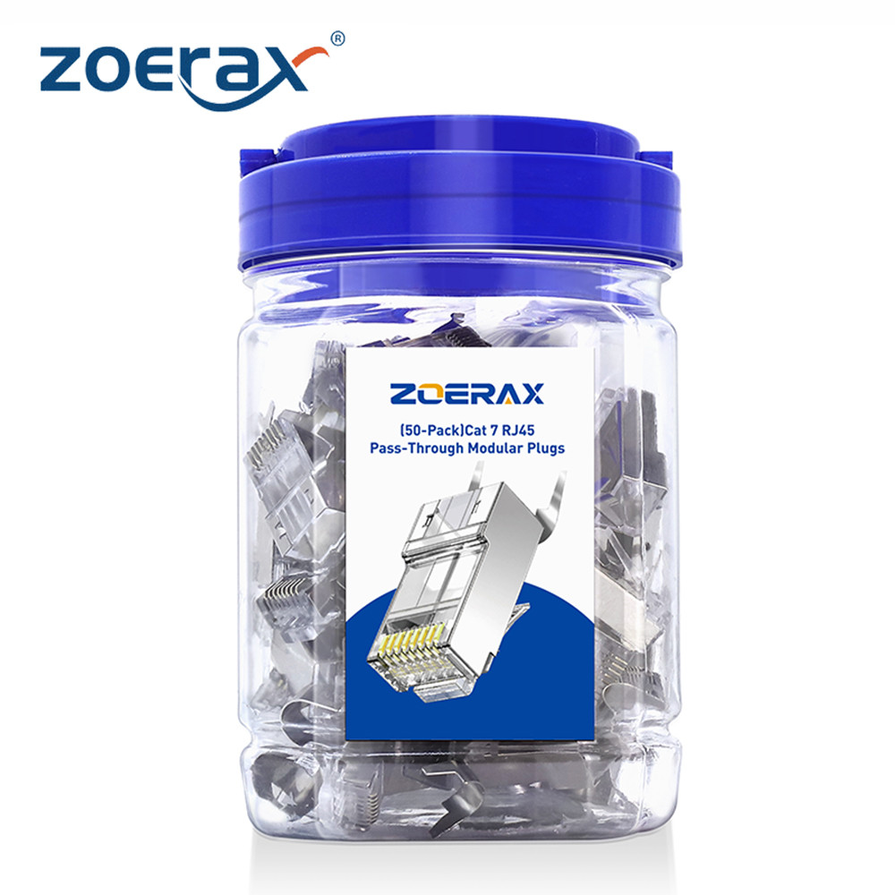 ZoeRax 50-Pack Shielded RJ45 Cat7 Cat6A Pass Through connectors - 3 ...
