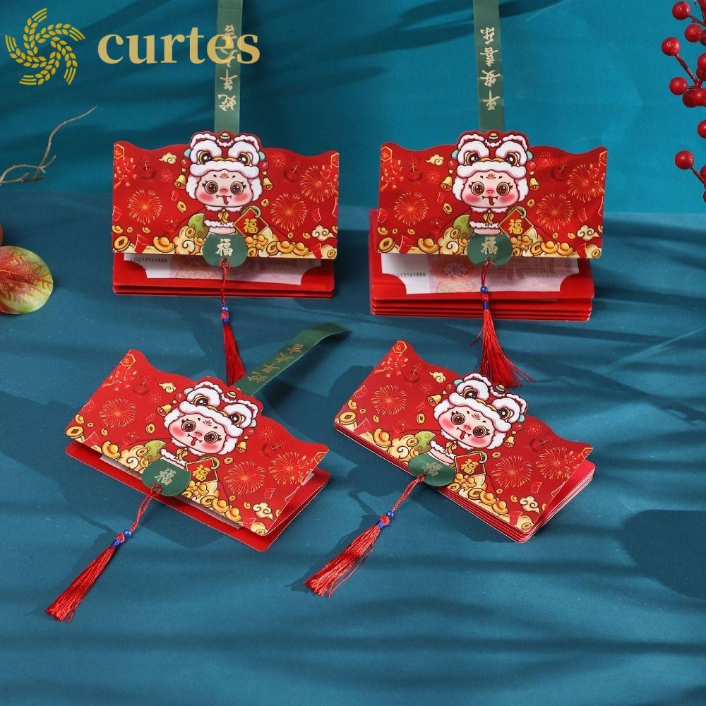 CURTES Folding Red Envelope, Traditional Cartoon Lion Awakening Red ...