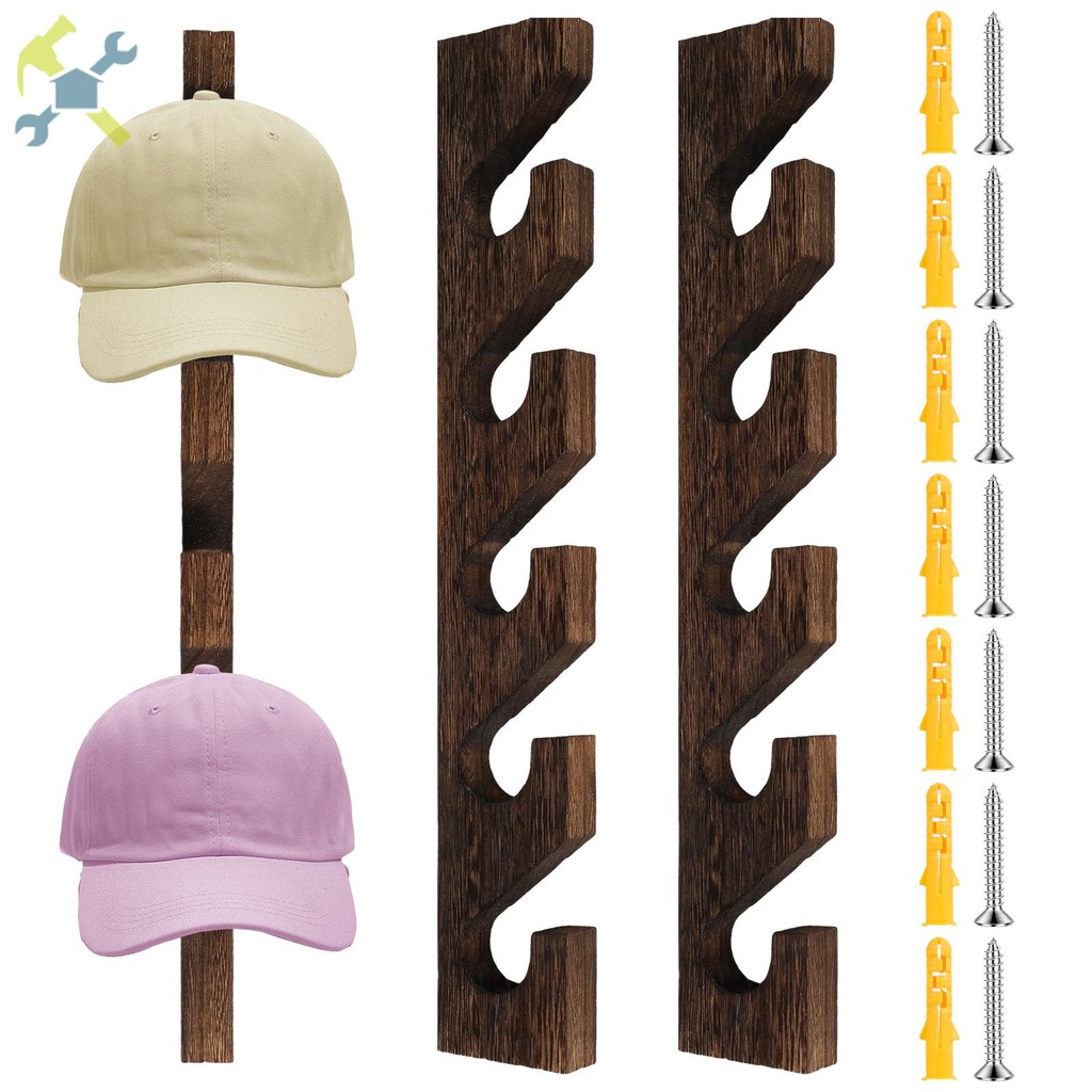3Pcs Baseball Cap Display Rack Wall Mounted Hat Organizer Holder Wooden ...