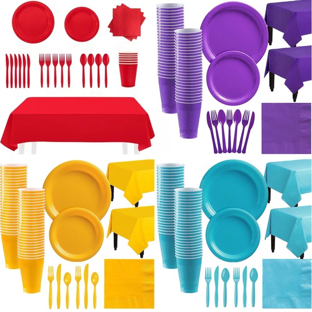 Red/blue/yellow/purple Monochrome Disposable Tableware Set Paper Plate ...
