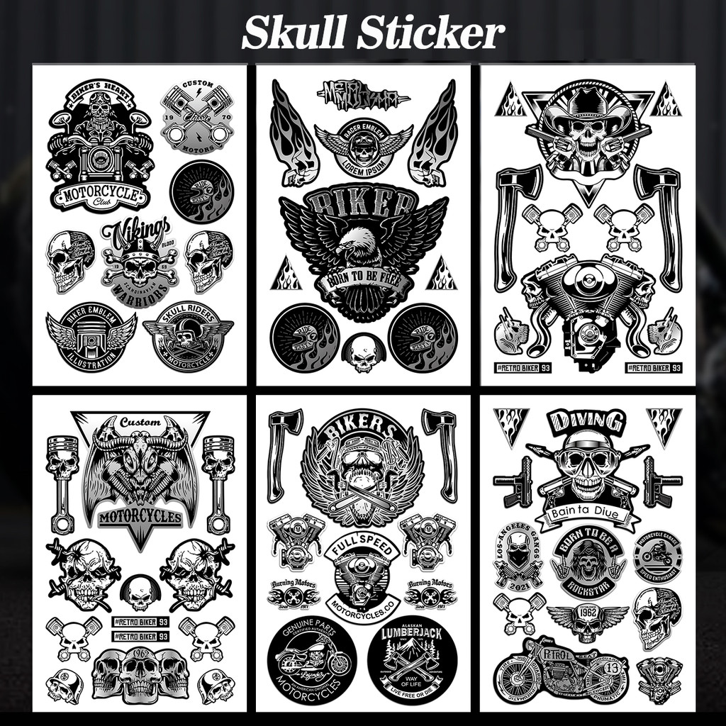 Skull Sticker Retro Elements Motorcycle Sticker Helmet Decoration Decal ...
