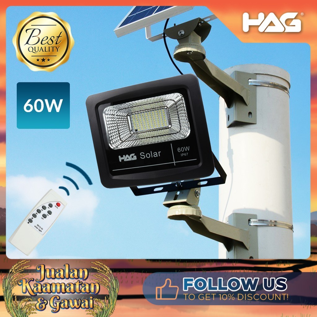 HAG® NOVA 60W Solar Spotlight IP67 Solar Panel White 6500k Yellow 3000k ...