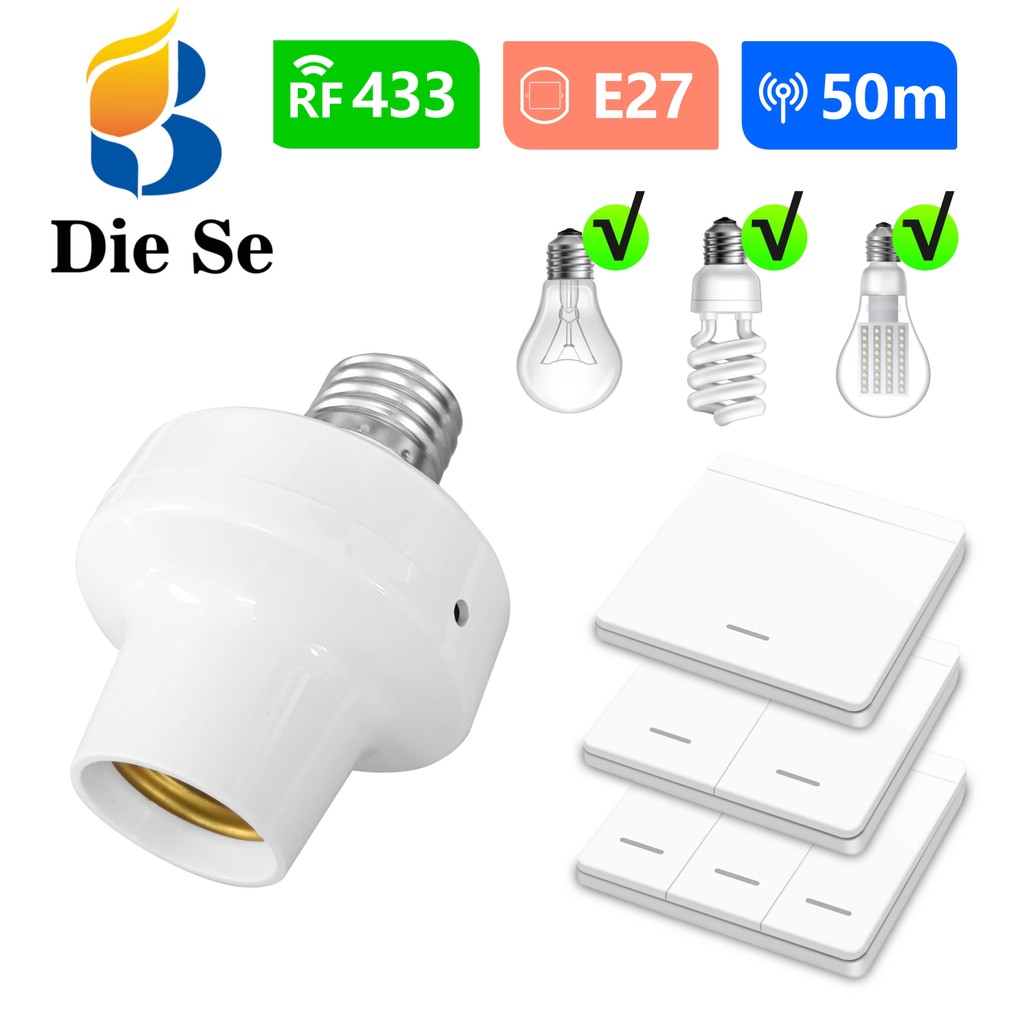 Easy Install E27 Wireless Remote Control Light Socket,RF 433MHz ...