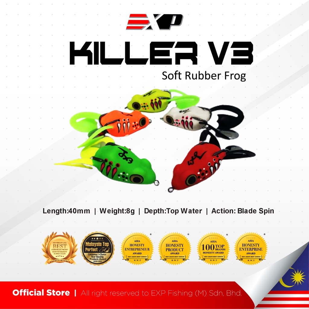 EXP Killer Frog V3 Rubber Frog Soft Body Lure Snakehead Hunter Haruan ...