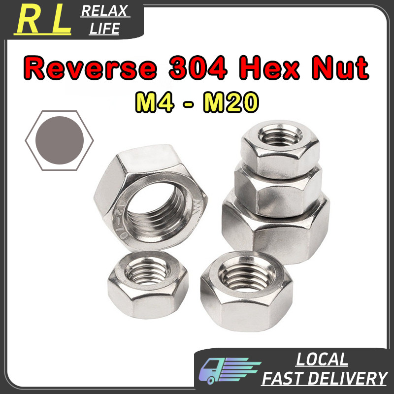 [RL] Reverse SUS 304 Hex Nut M4-M20 Fine Thread Stainless Steel Carbon ...