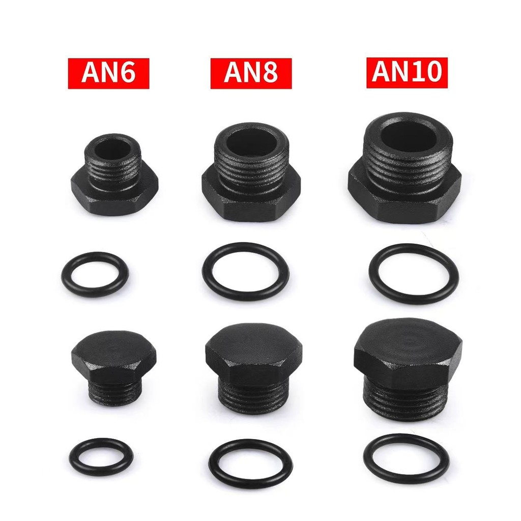 AN6 AN8 10AN Male Hex Head ORB O- Ring Block Off Plug Fitting Black ...