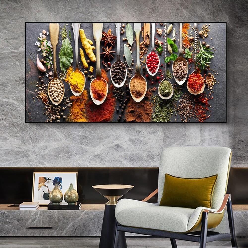 Kitchen Themed Wall Art Decor Colorful Spice and Spoon In Table Canvas ...