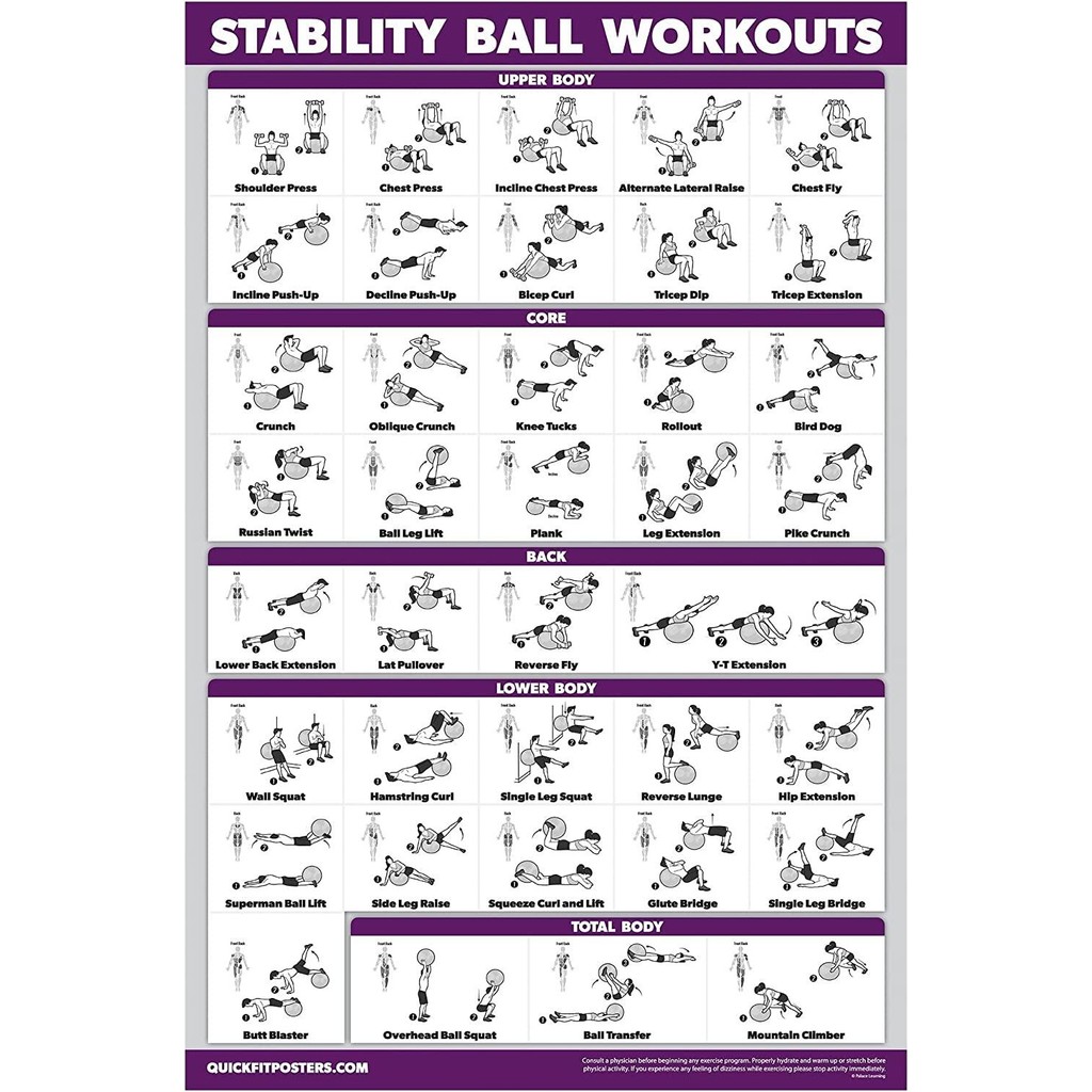 Stability Ball Workout Yoga Ball Workout Exercise Poster Decorative ...