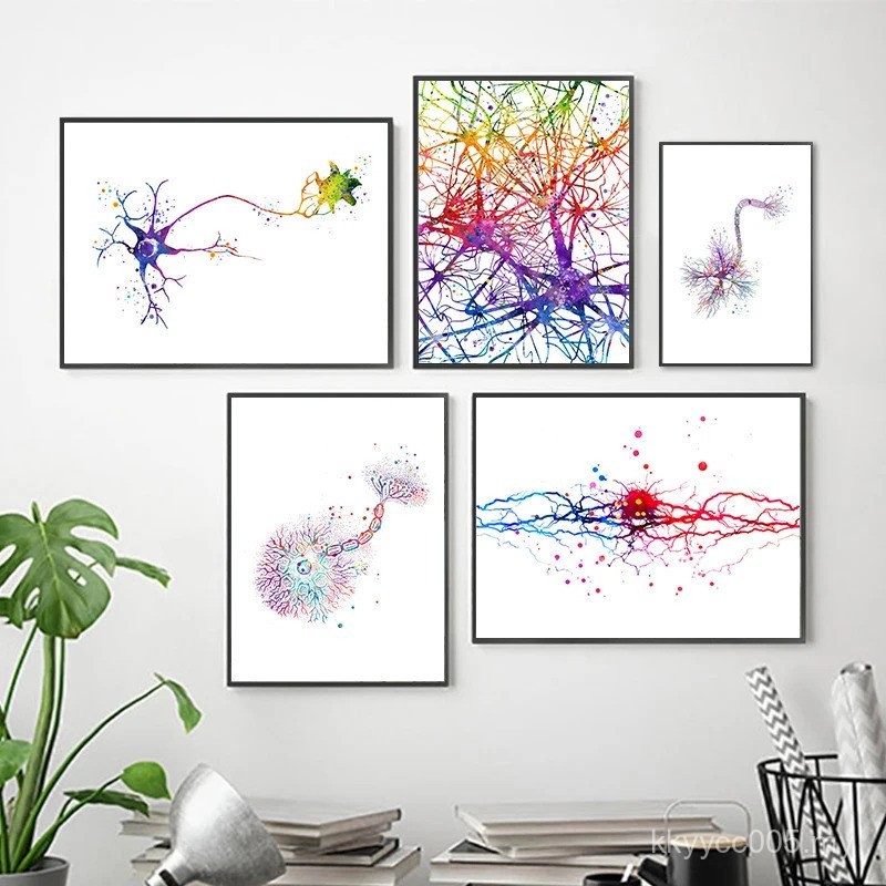 Neuron Watercolor Neuroscience Neurology Wall Art Poster Print Brain ...
