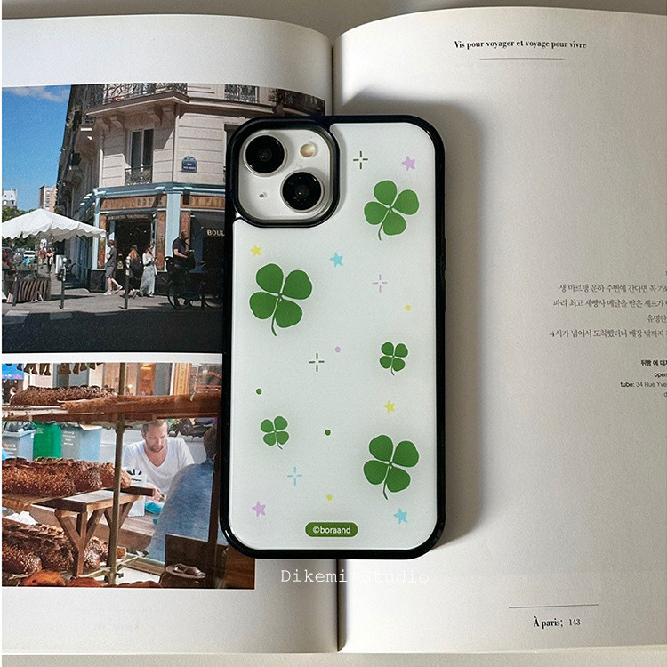 Korea Ins Blogger The Same Lucky Clover Soft Black Case for ...
