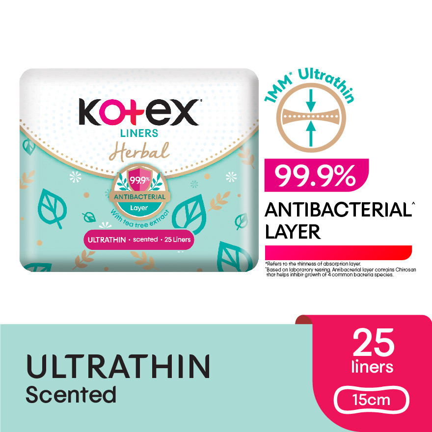 KOTEX Herbal Anti-Bacterial Ultrathin Panty Liners 15cm (25s) - Odor ...