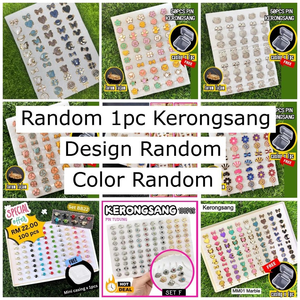 Kerongsang 1pc Random Design Random Color Brooch Pin Tudung Butang ...