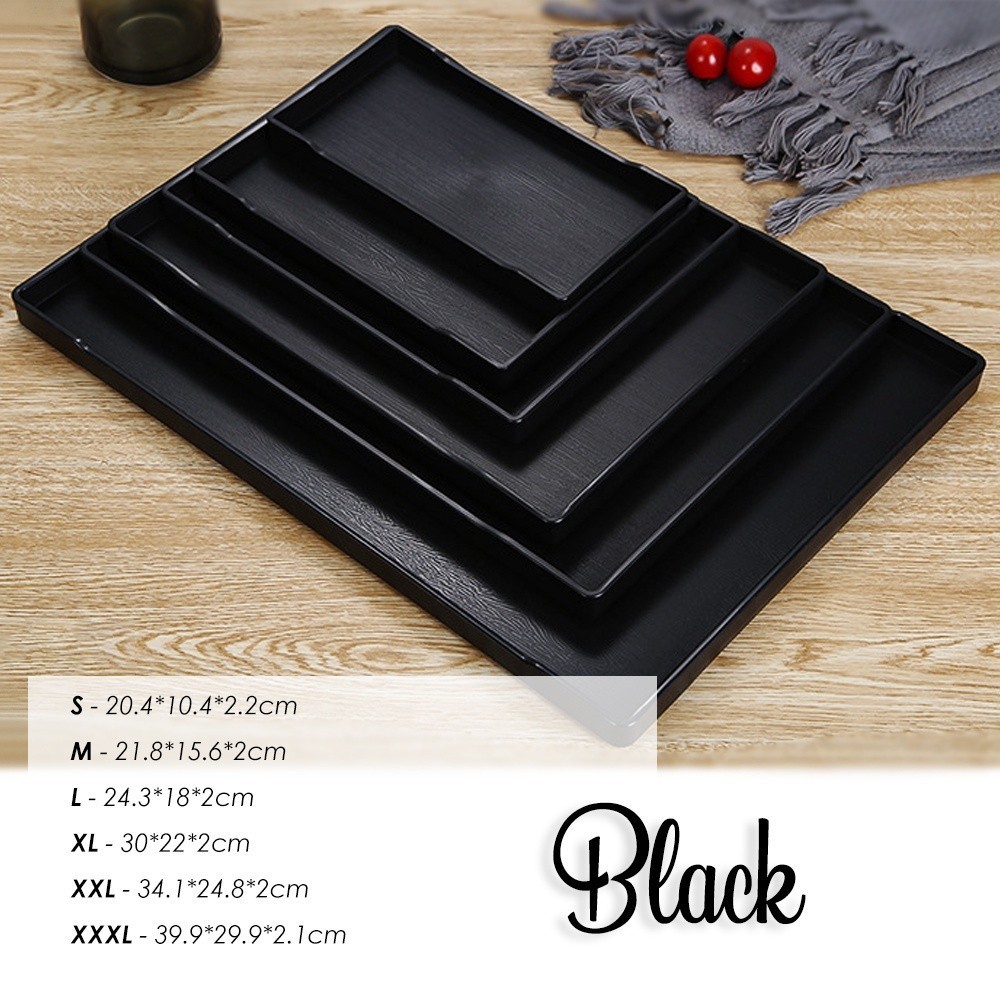 Sleek Black Wood Grain Texture Coffee Tray - Functional Melamine Tray ...