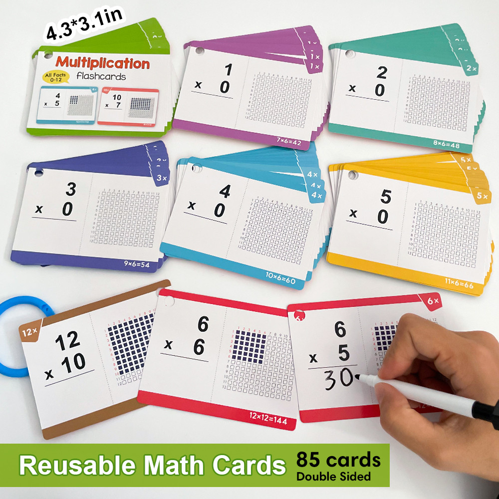 85Pcs Double Sided 0-12 (with Answers) Times Table Math Flashcards for ...