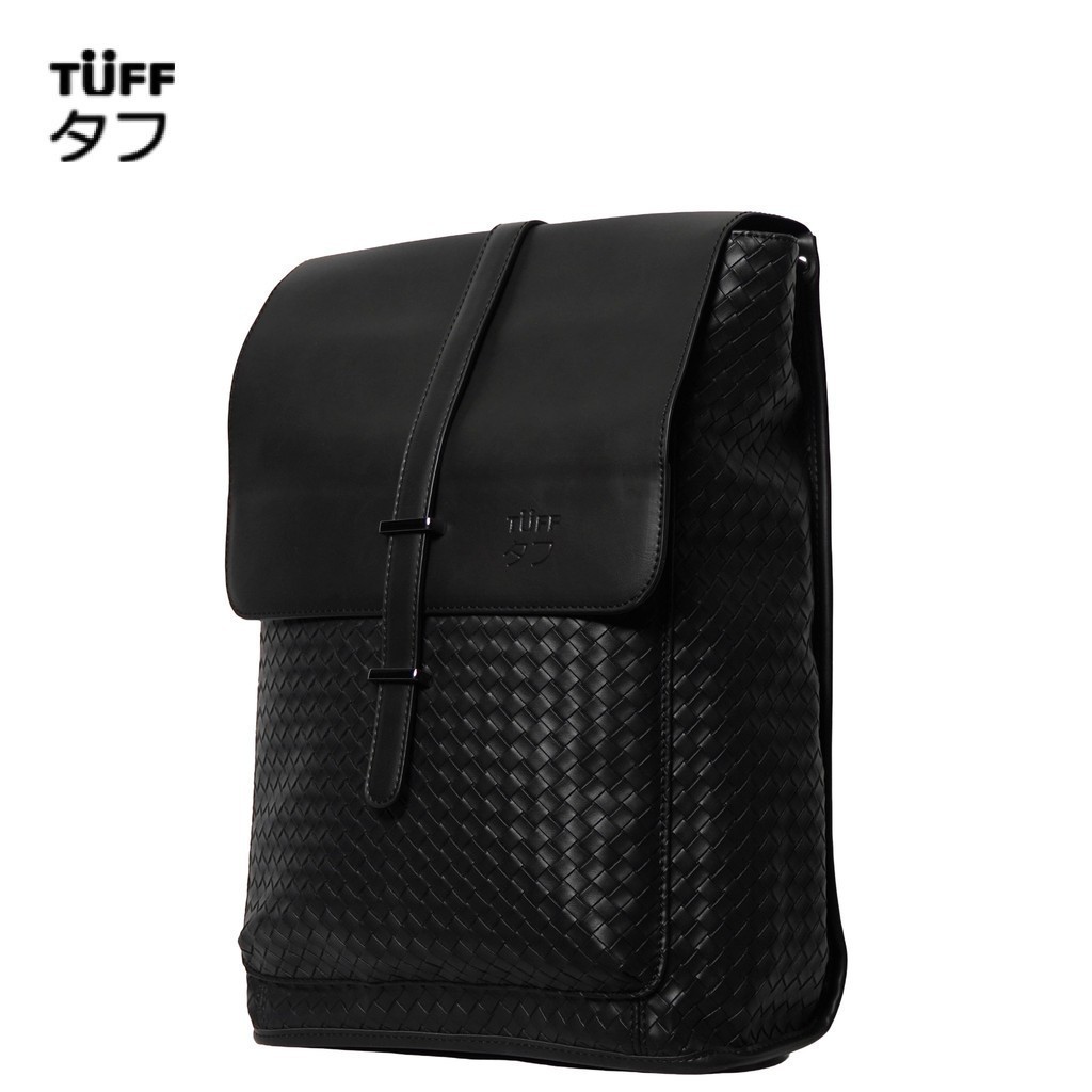 TUFF PU Vegan Leather Black Woven Backpack 831202 Japan | Shopee Malaysia